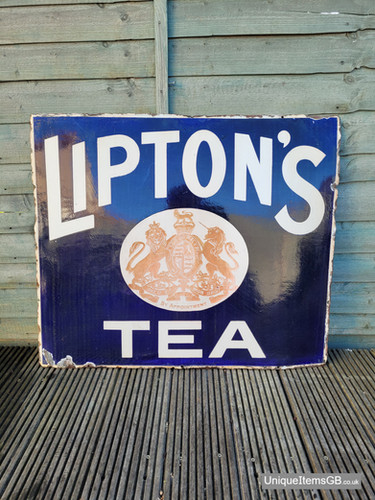 Early Liptons Tea Enamel Sign Advertising Sign LARGE 32" x 27 ...