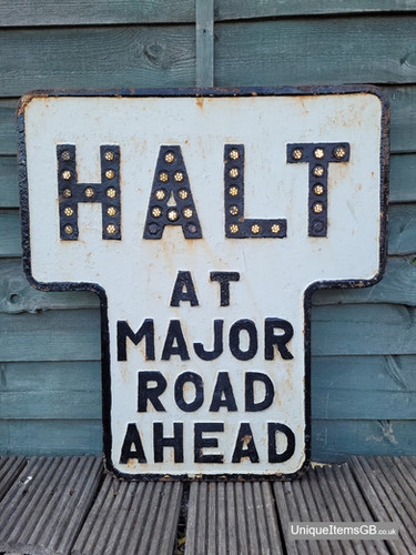 Early Genuine Pre-Warboys HALT ROAD SIGN with glass reflectors 26" x 24 ...