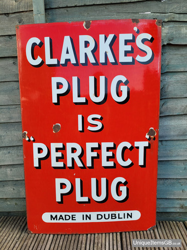 Early Genuine Clarkes Plug Enamel Sign 34.5" x 22.5" | UniqueItemsGB.co.uk