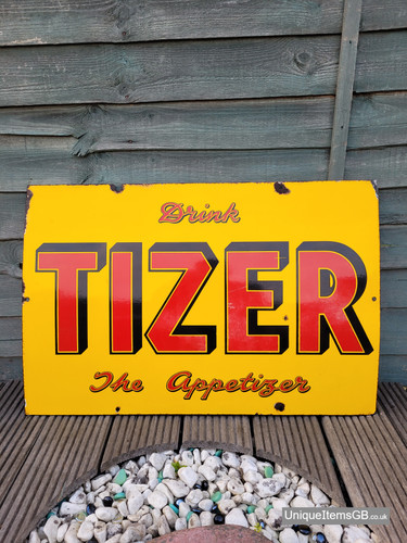 Early Genuine DRINK TIZER Enamel Sign Advertising Sign 30" x 20 ...