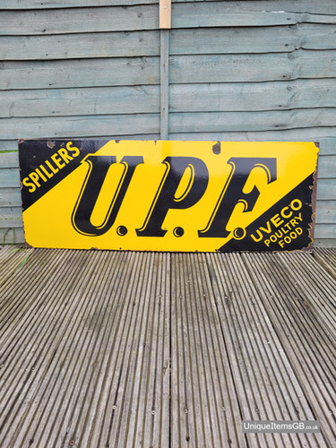 Early Genuine Spillers U.P.F. Uveco Poultry Food Enamel Sign LARGE 48 ...