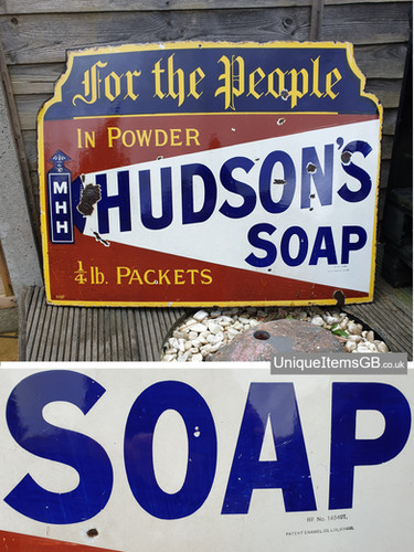 Early 1900's HUDSONS SOAP Porcelain Enamel Sign | UniqueItemsGB.co.uk
