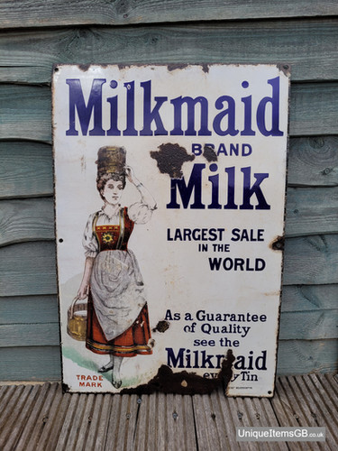 Genuine Circa 1880 Milkmaid Milk Enamel Sign Advertising Porcelain 24 ...