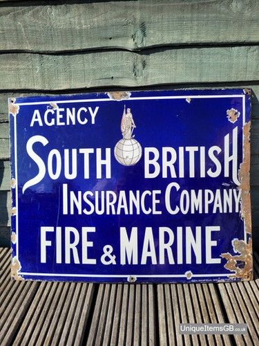 Early Genuine South British Insurance CompanyFire & Marine Enamel Sign ...