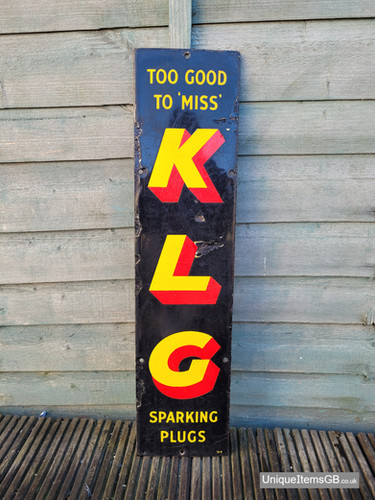 Early Genuine KLG SPARKING PLUGS Enamel Sign Automobilia 25" x 6 ...