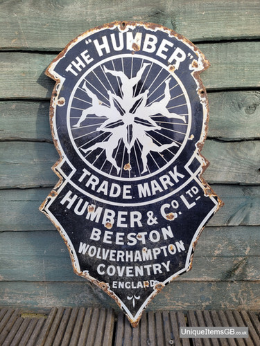 Early GenuineTHE HUMBER Enamel Sign 23.5" x 14" | UniqueItemsGB.co.uk
