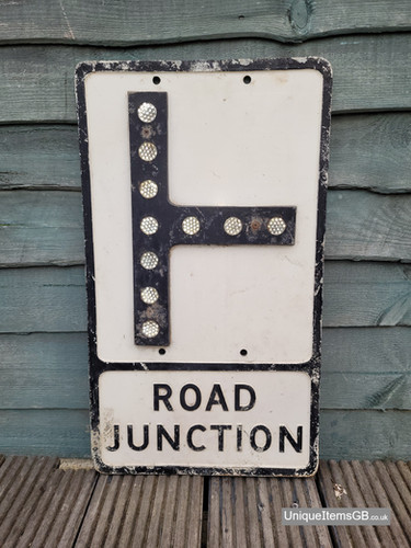 Pre-Warboys ROAD JUNCTION ROAD SIGN with Fruit Glass Reflectors 21" x ...