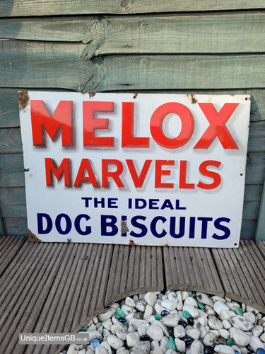 Early Genuine MELOX MARVELS The Ideal Dog Biscuits Enamel Sign 26" x 18 ...