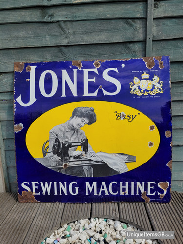 Genuine Early JONES SEWING MACHINES Enamel Sign Advertising Sign 34" x ...