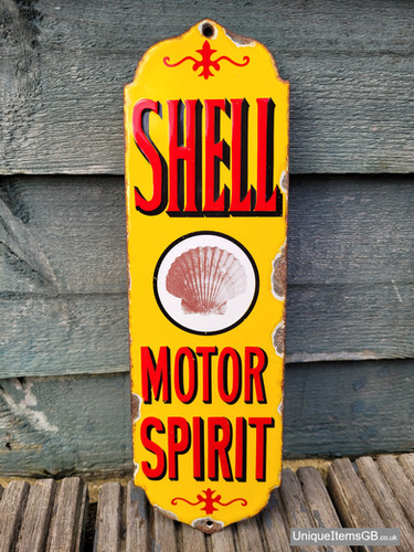 1920/40s Genuine SHELL MOTOR MOTOR SPIRIT Fingerplate Enamel Sign 27.5 ...