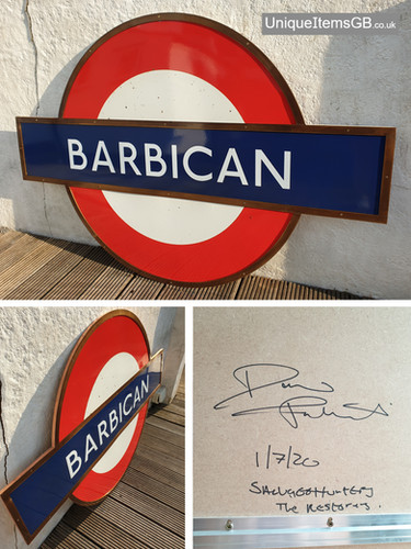 London Underground Barbican Station 60" Roundel Enamel Sign Brass ...
