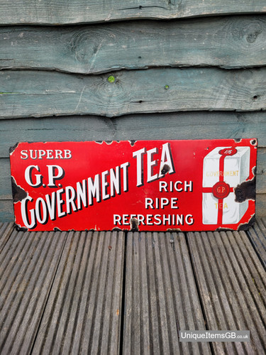Early Genuine GP GOVERNMENT TEA Enamel Sign Advertising 24" x 9 ...