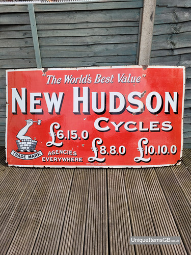Early Genuine NEW HUDSON CYCLES Enamel Sign HUGE 66" x 36 ...