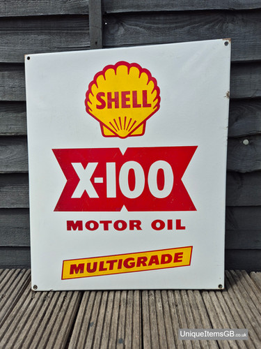 1950s SHELL X-100 MOTOR OIL MULTIGRADE Enamel Sign 22.5" x 18.5 ...