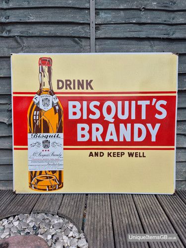 Early Genuine BISQUIT'S BRANDY enamel sign LARGE 41" x 35 ...