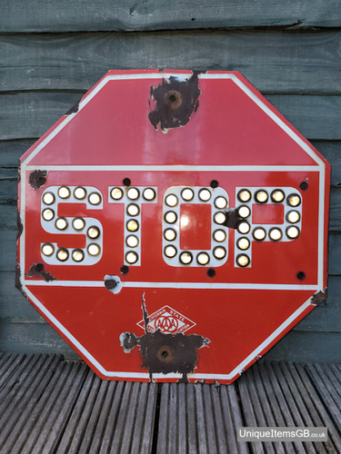 1930s AAA CALIFORNIA STOP ROAD SIGN with glass reflectors 24" x 24 ...