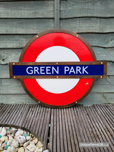 London Underground GREEN PARK Station 24" Roundel Enamel Sign with ...