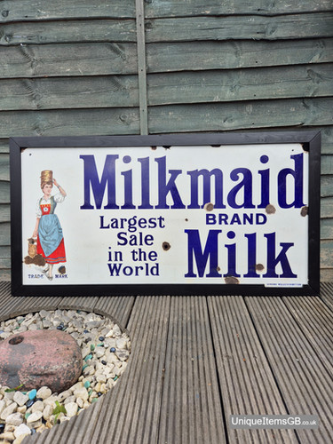 Genuine Early MILKMAID MILK Sign Advertising Sign Framed 49.5" x 26 ...