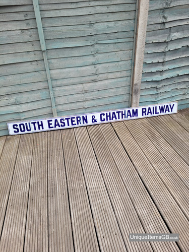 Original Early South Eastern & Chatham Railway Enamel Sign LONG 79" x 6 ...