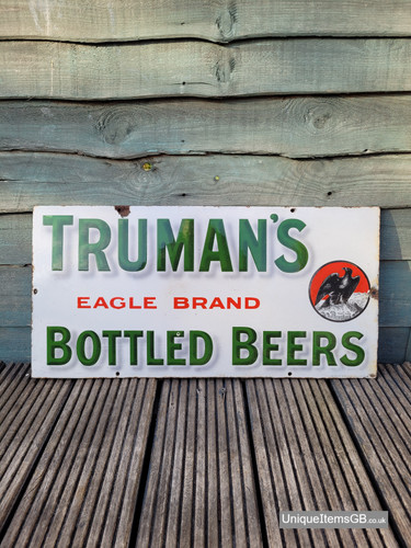 Early Genuine Trumans Eagle Brand Bottled Beers Enamel Sign 24" x 12 ...