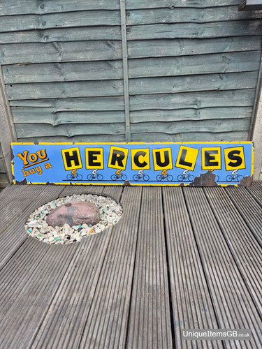 Early Genuine HERCULES CYCLES Enamel Sign LARGE 72" x 13 ...
