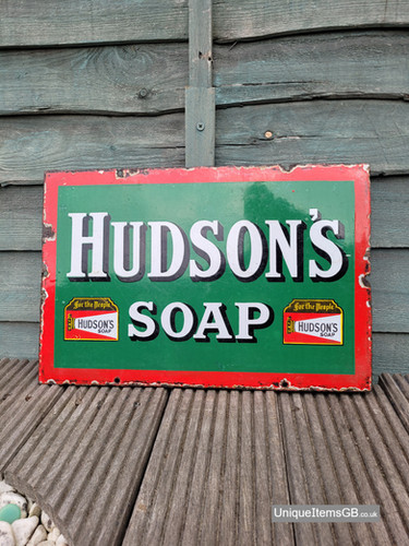 Genuine Early HUDSONS SOAP Enamel Sign Advertising Sign 18" x 12 ...