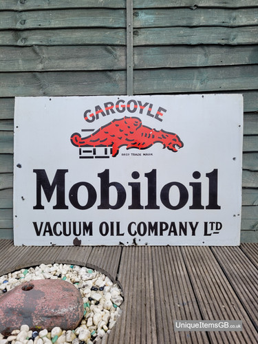 Original 1920's GARGOYLE MOBILOIL VACUUM OIL COMPANY Enamel Sign LARGE ...