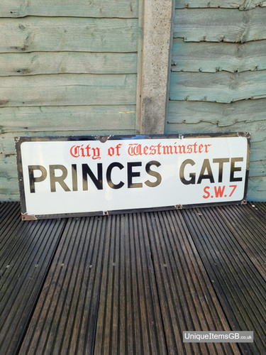 1940s City of Westminster PRINCES GATE S.W.7 London Street Enamel Sign ...