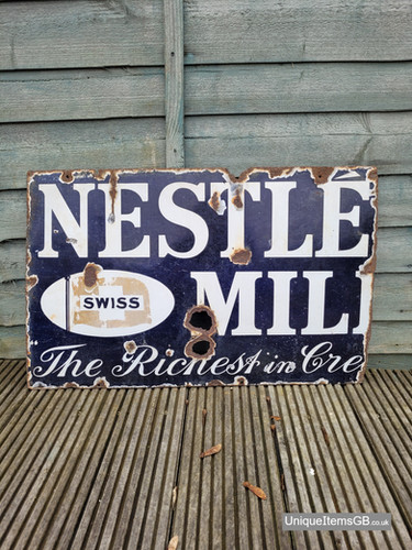 Early Original Nestle Milk Enamel Sign 25" x 16" | UniqueItemsGB.co.uk