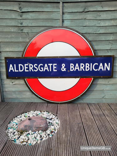 Early London Underground ALDERSGATE & BARBICAN 60" Roundel Enamel Sign ...