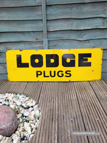 Genuine Early LODGE PLUGS Enamel Sign 36" x 12" | UniqueItemsGB.co.uk
