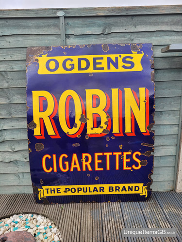 Original Ogdens Robin Cigarettes Enamel Sign Advertising LARGE 48" x 36 ...