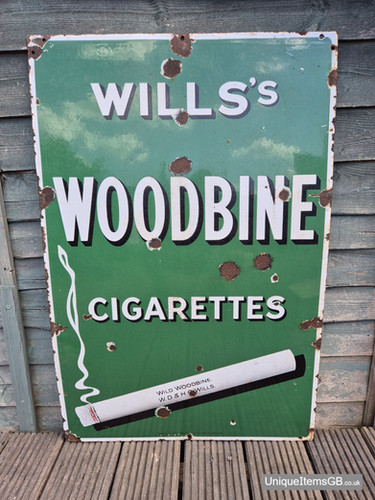 Early WILLS WOODBINE CIGARETTES Enamel Sign Advertising 36" x 24 ...