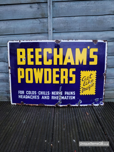 Original Early Beechams Powders Enamel Sign Advertising 30" x 20 ...