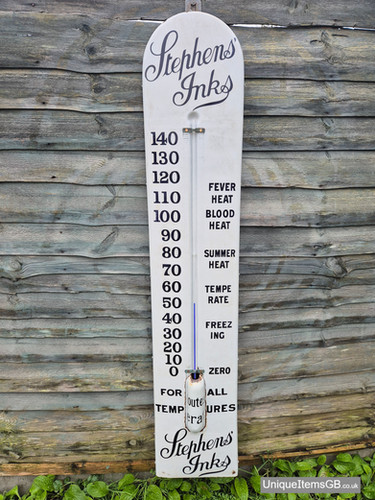 Circa 1906 Advertising Stephens Inks Thermometer Enamel Sign LARGE 61 ...