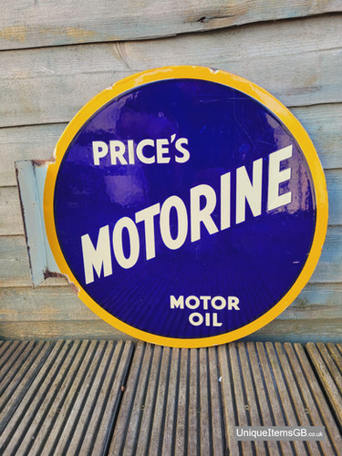 Early Flange Double Sided PRICES MOTORINE MOTOR OIL Enamel Sign 18.5" x ...