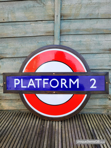 1930's London Underground PLATFORM 2 Bullseye 24" Enamel Sign with ...