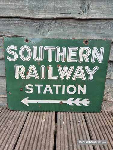 Early Genuine Double Sided Southern Railway Station Enamel Sign 20" x ...