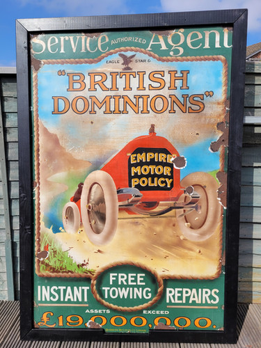Genuine 1920s LARGE BRITISH DOMINION Enamel Sign 63" x 43" FRAMED ...