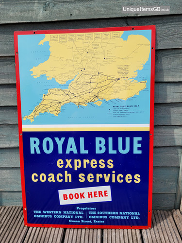 Genuine ROYAL BLUE EXPRESS COACH SERVICES enamel sign 30" x 20 ...