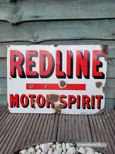 Genuine 1920's REDLINE MOTOR SPIRIT Enamel Sign 20" x 14 ...