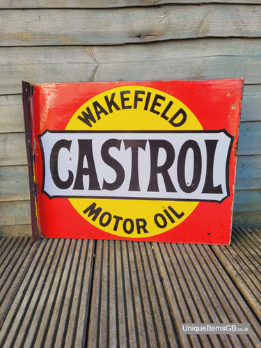 Early Flange Double Sided CASTROL WAKEFIELD Motor Oil Enamel Sign 20" x ...