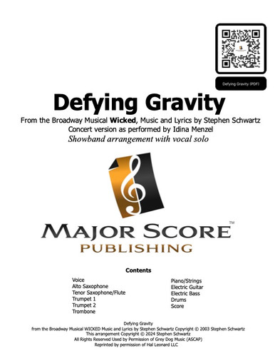 Defying Gravity (Idina Menzel) Vocal Chart | Major Score Pub.