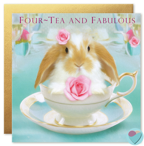 40th Birthday Card Dwarf Lop Bunny 'FOUR-TEA AND FABULOUS' | juniperlove