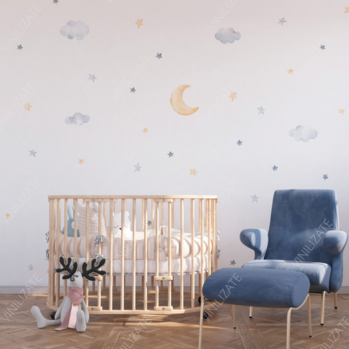 Luna, estrellas y nubes // Wall decals | Vinilizate
