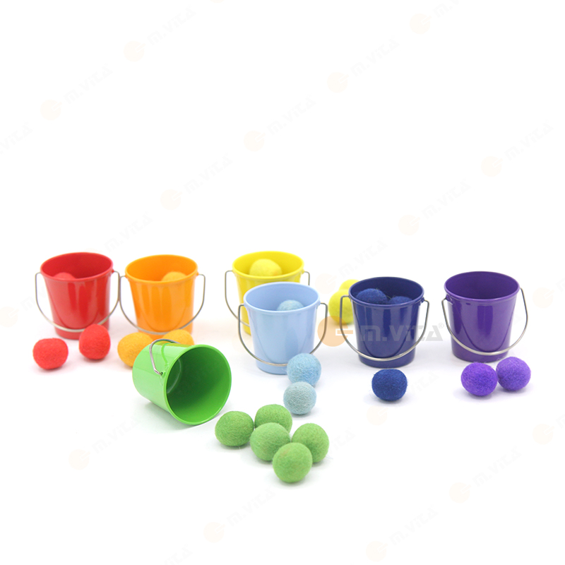 Rainbow Color Sorting Activity Felted Balls with Mini Buckets | M.Vita ...