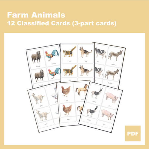 Farm Animals Montessori 3-Part Cards (12 Cards Total ...