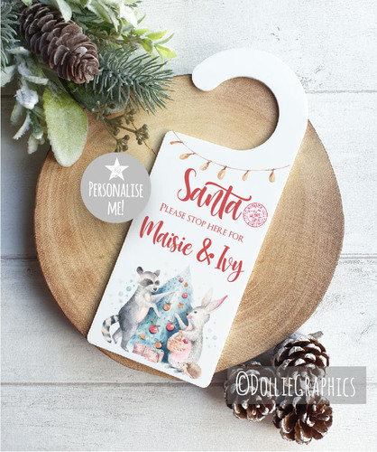 Santa Stop Here Door Hanger - Woodland | Dollie Graphics