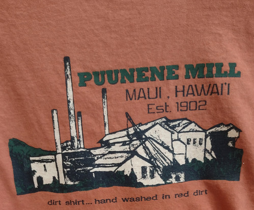 Red Dirt Shirt -PU'UNENE MILL PRINT BACK, PU'UNENE FRONT | Sugar Museum