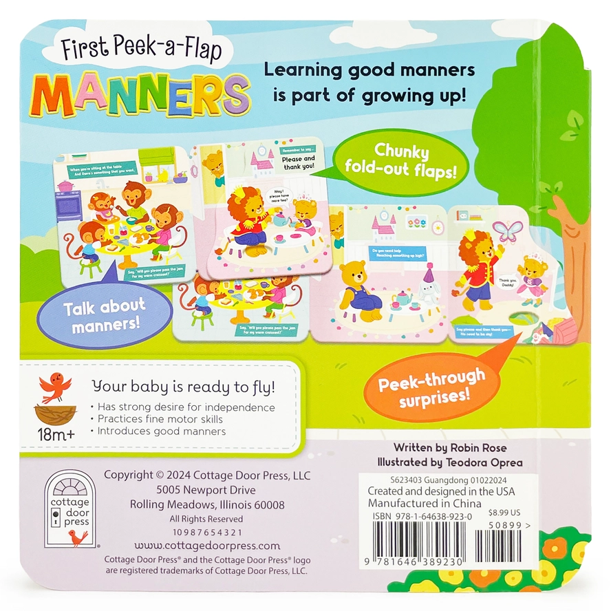 Manners First Peek-A-Flap Interactive Board Book | Kay Jay's Doll Shop